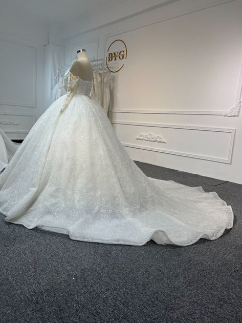 BYG-#Z306-LONG-SLEEVED ONE-SHOULDER PRINCESS-STYLE LUXURIOUS 3D LACE E ...
