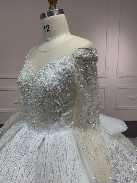 BYG23-39 Long sleeves with bow and luxurious beading Ball gown wedding ...