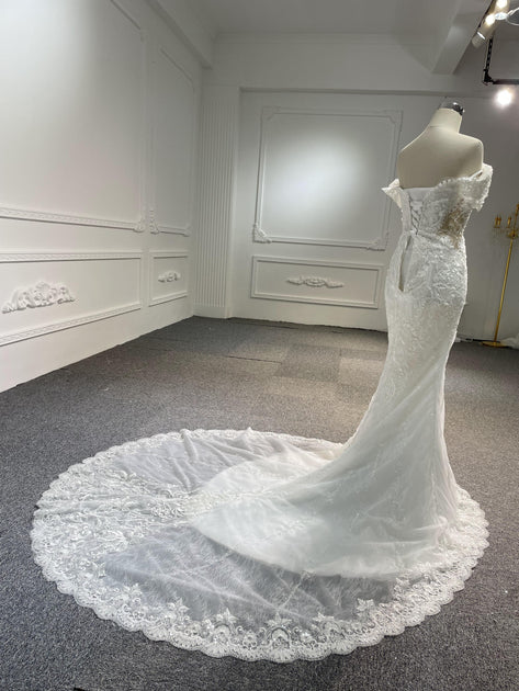 BYG-#Z078-Retro dignified handmade lace floral one-shoulder mermaid we ...