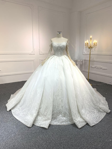 BYG-#Z307-Long-sleeved one-shoulder princess-style luxurious 3D lace e ...