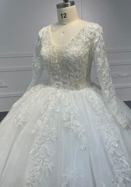 BYG #BYG001 LUXURY V NECK FULL LACE BALL GOWN – BYG Wedding Factory